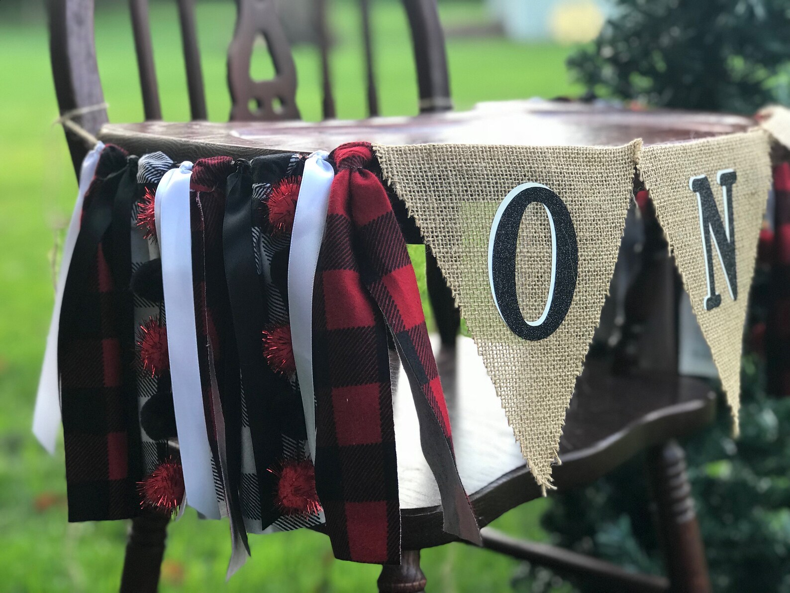 Buffalo plaid lumberjack first birthday banner highchair black | Etsy