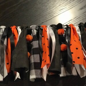 Fall Halloween Farmhouse Rustic Rag Tied Banner Garland Bunting Orange ...