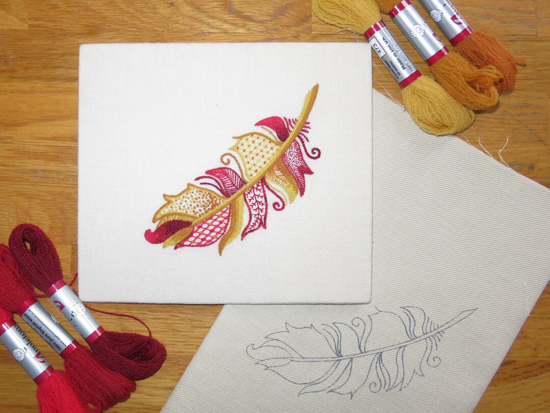 Hand Embroidery Kit- Feather. Phoenix Feather. Includes All Materials ...