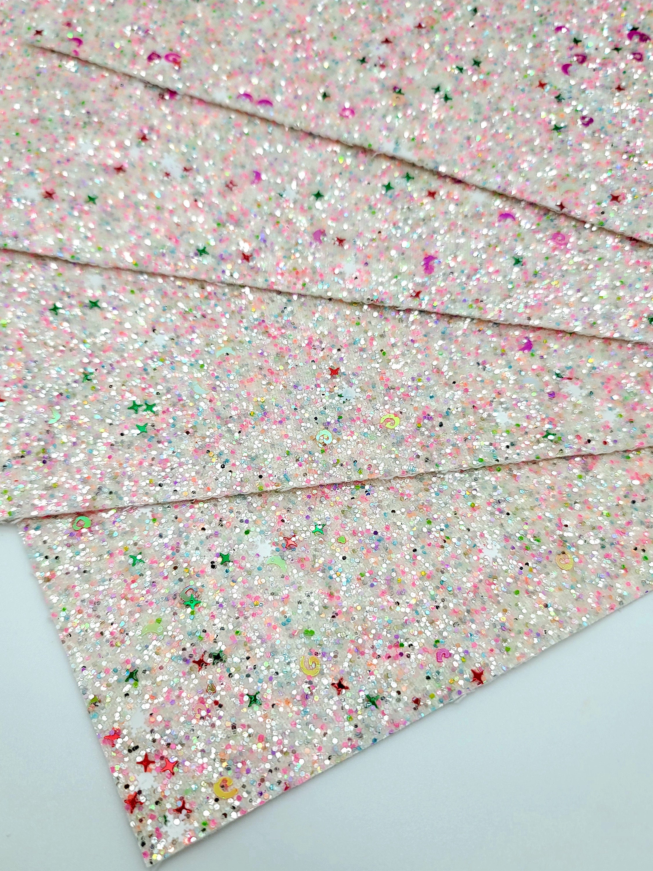 Multi-colored Gel Glitter Sequin Sheets Pink White Iridescent Printed ...