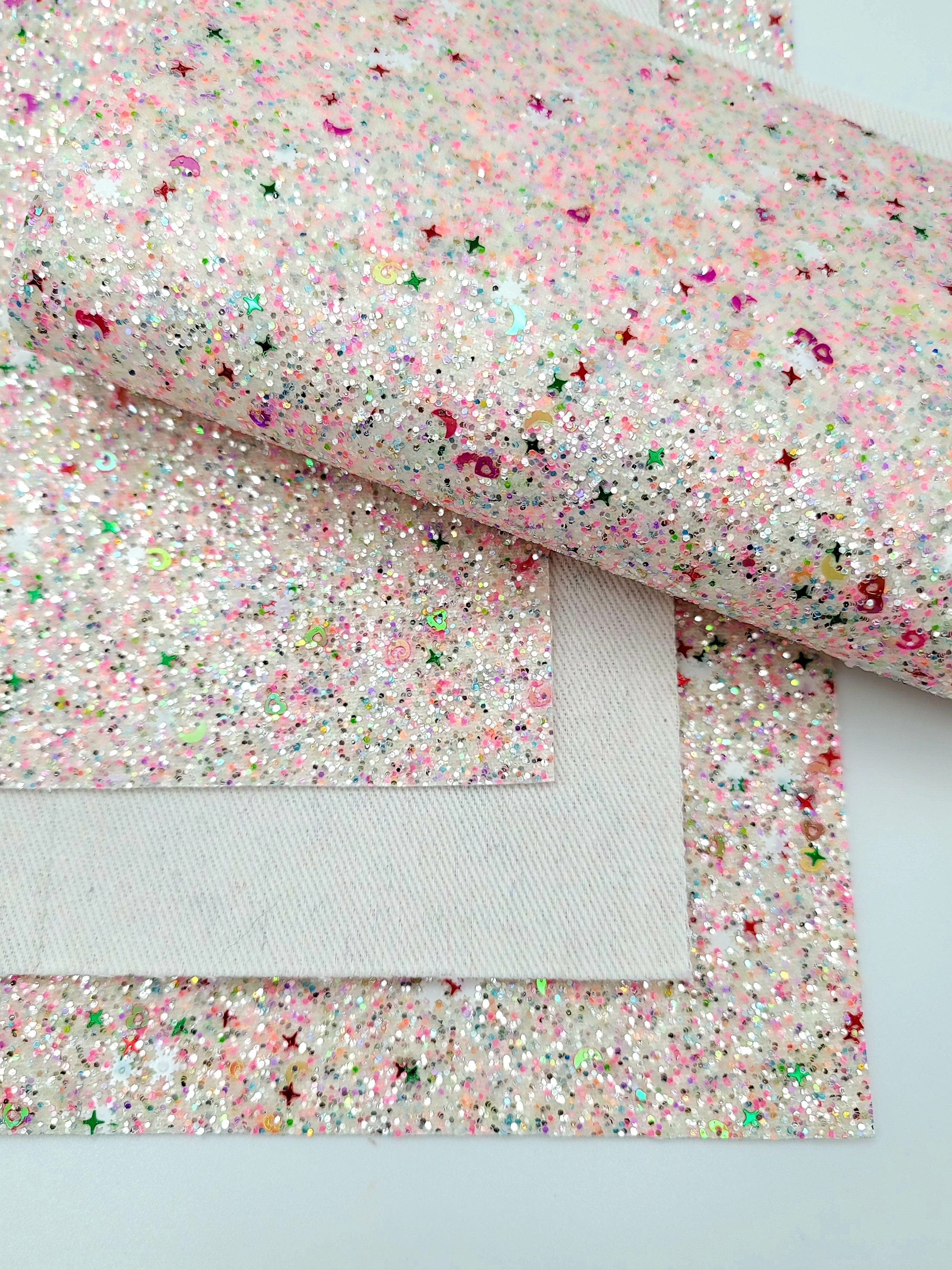 Multi-colored Gel Glitter Sequin Sheets Pink White Iridescent Printed ...