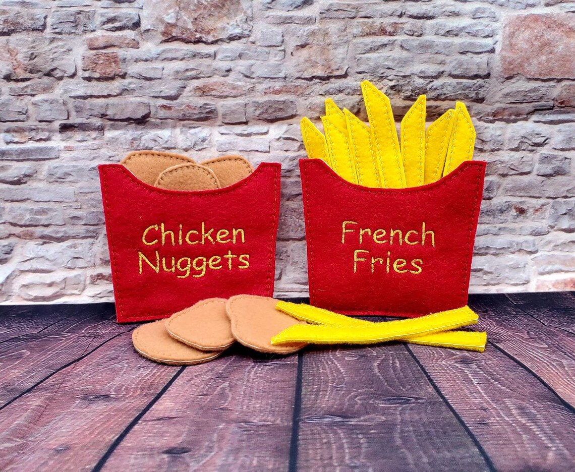 Felt Play Food Chicken Nugget and French Fry Set Handmade | Etsy