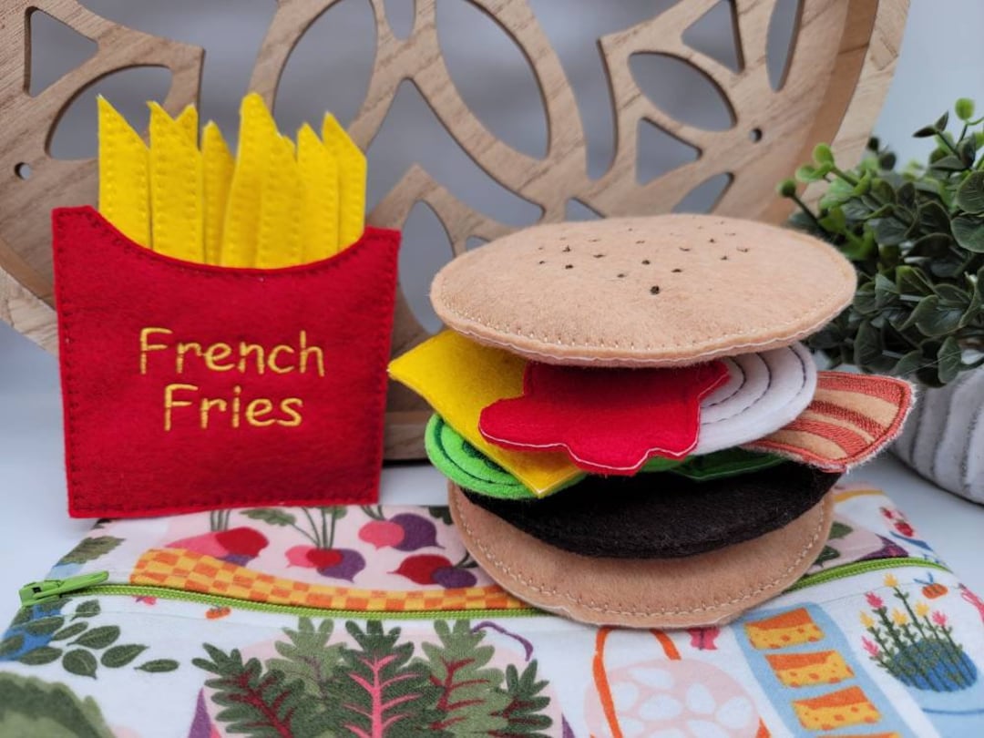 Felt Play Food - Deluxe Burger and French Fry Set Pretend Play Kitchen ...