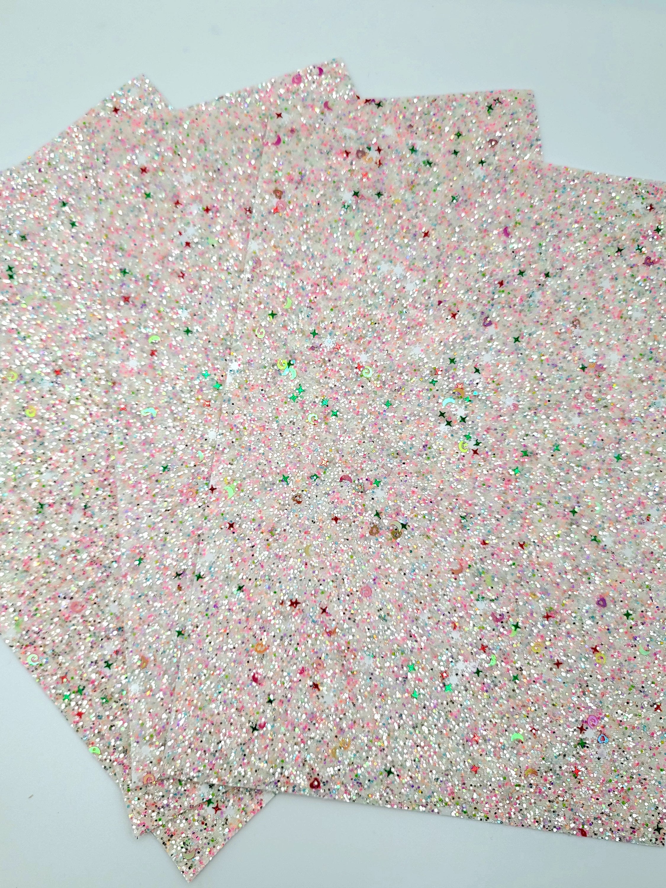 Multi-colored Gel Glitter Sequin Sheets Pink White Iridescent Printed ...