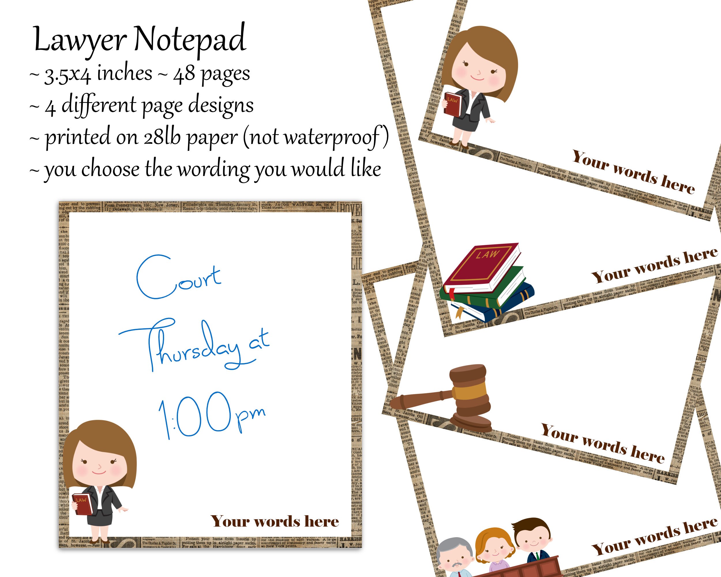 Lawyer Notepad, Cute Justice Note Pad, Court Memo Pad, to Do List ...