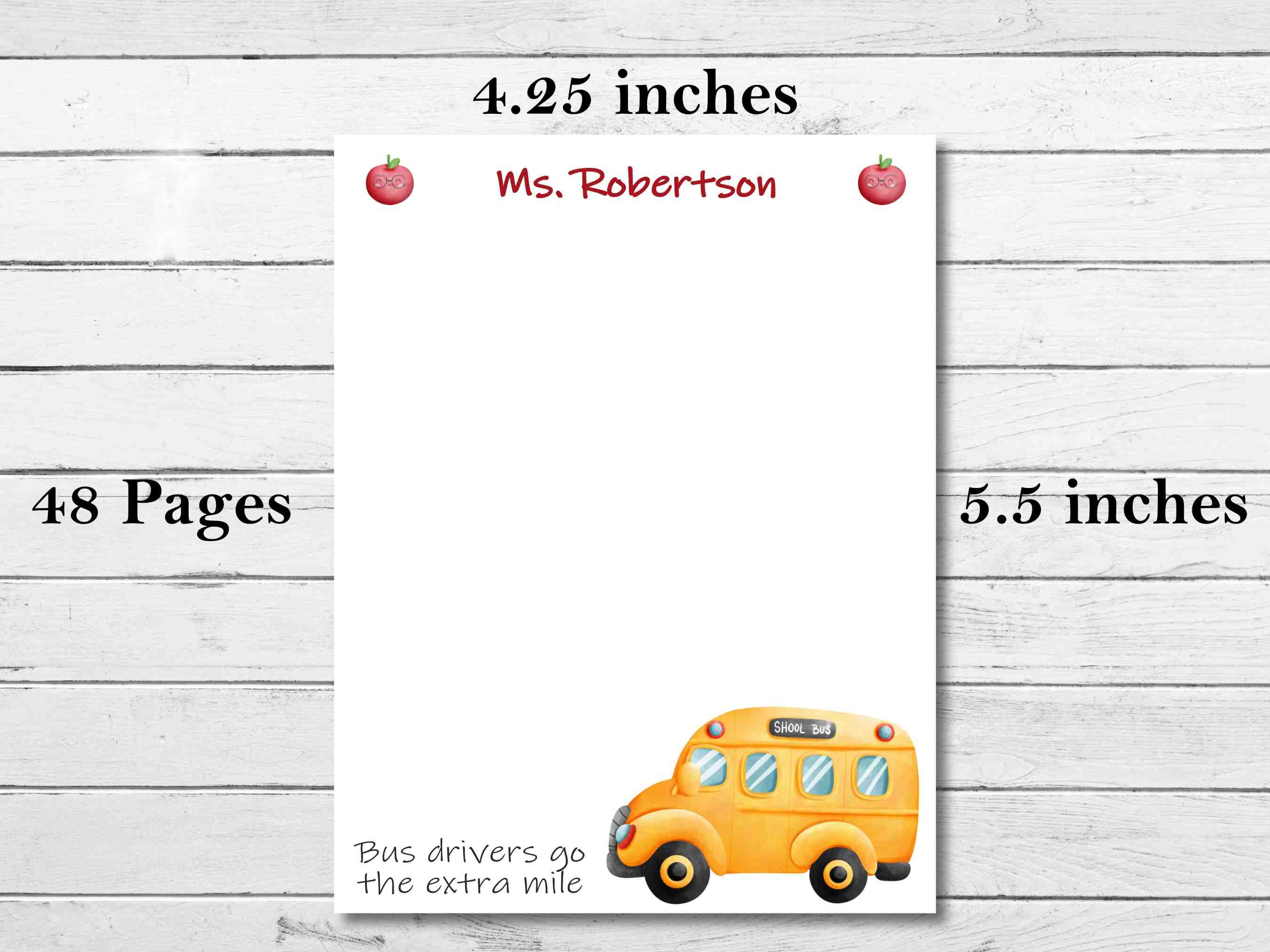 Personalized Handmade Bus Driver Notepad, 4.25x5.5 Inch School Bus ...