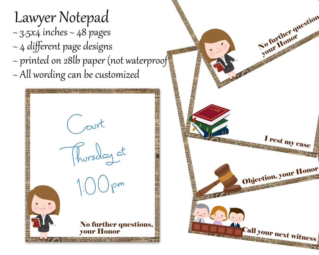 Lawyer Notepad, Cute Justice Note Pad, Court Memo Pad, to Do List ...
