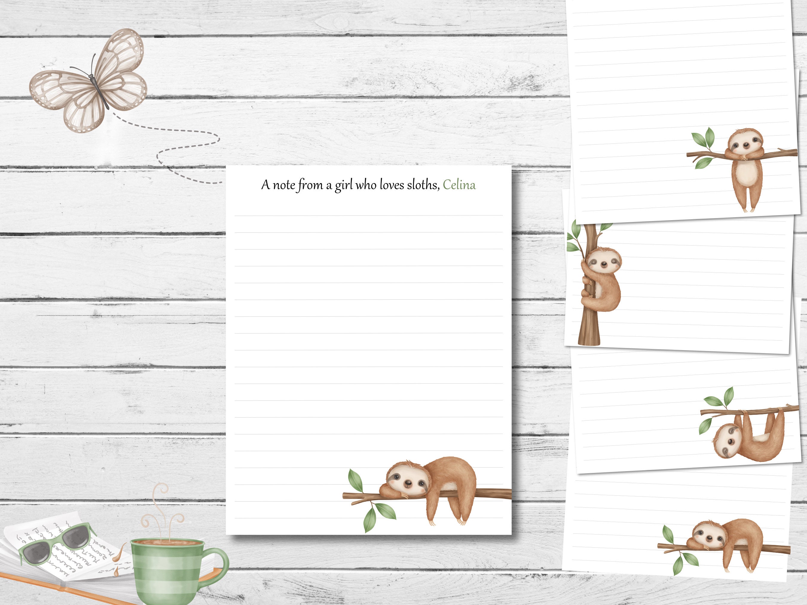 Personalized Handmade Sloth Notepad, 4.25x5.5 Inch Sloth Paper, Custom ...