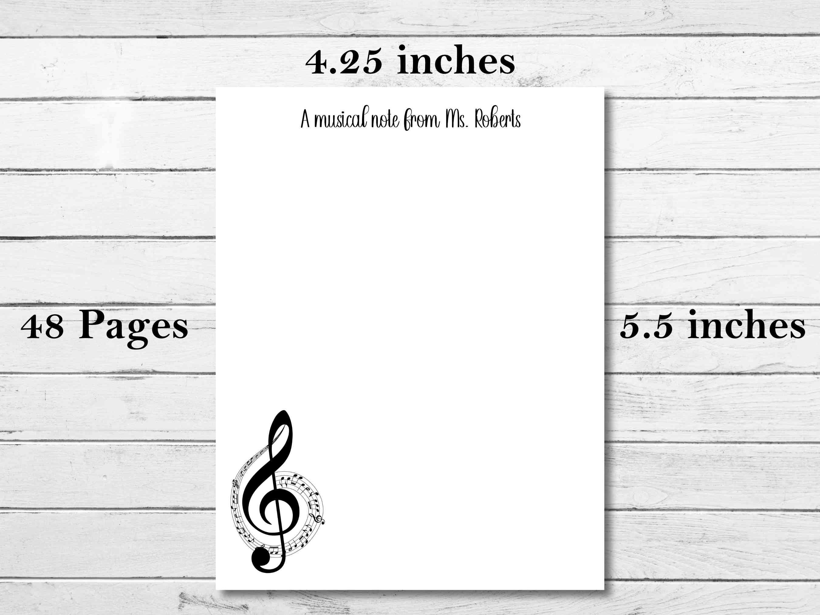 Personalized Music Teacher Notepad, Handmade Custom Choir Notes, 48 ...