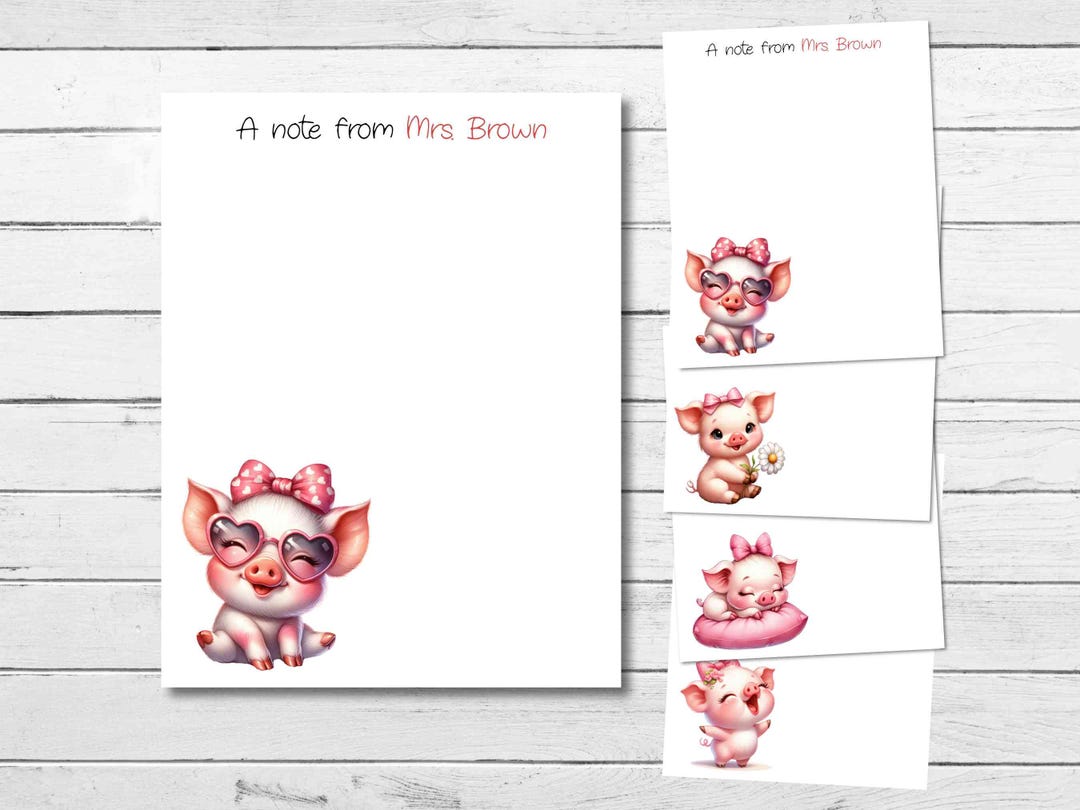 Personalized Handmade Piglet Notepad, 4.25x5.5 Inch Cute Piggie Paper ...