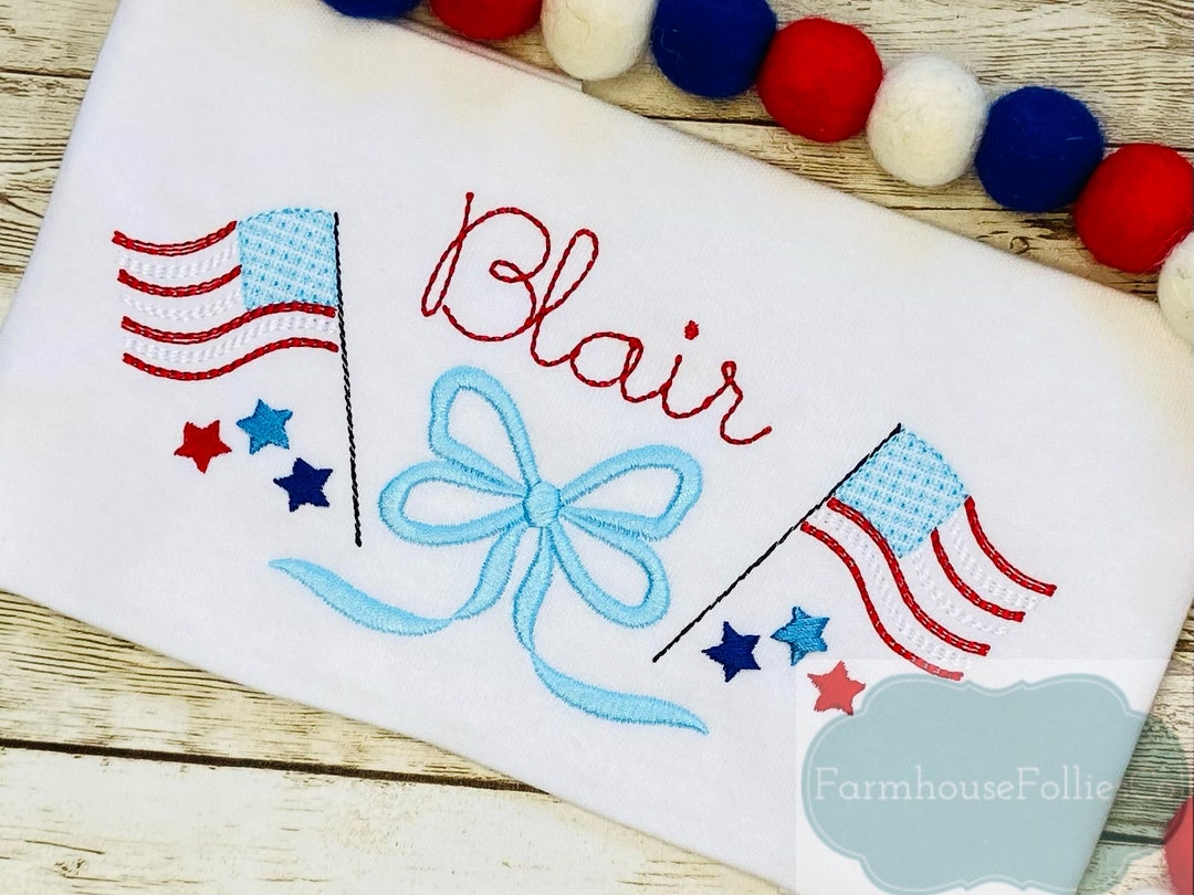 Girls 4th of July Shirt, Flags and Bow, American Flag Shirt, USA Shirt ...