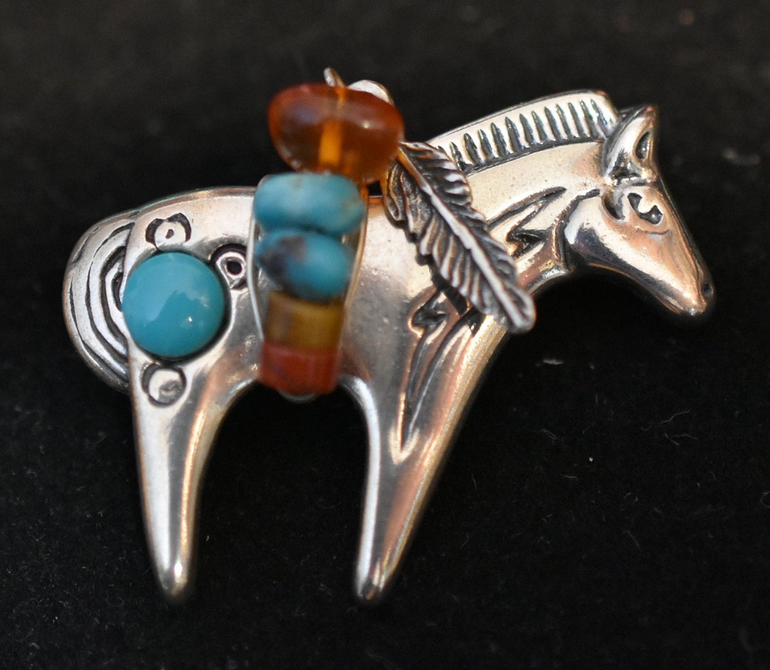NEW ROBERT SHIELDS Horse Sterling Silver 925 With Turquoise/coral/& a ...