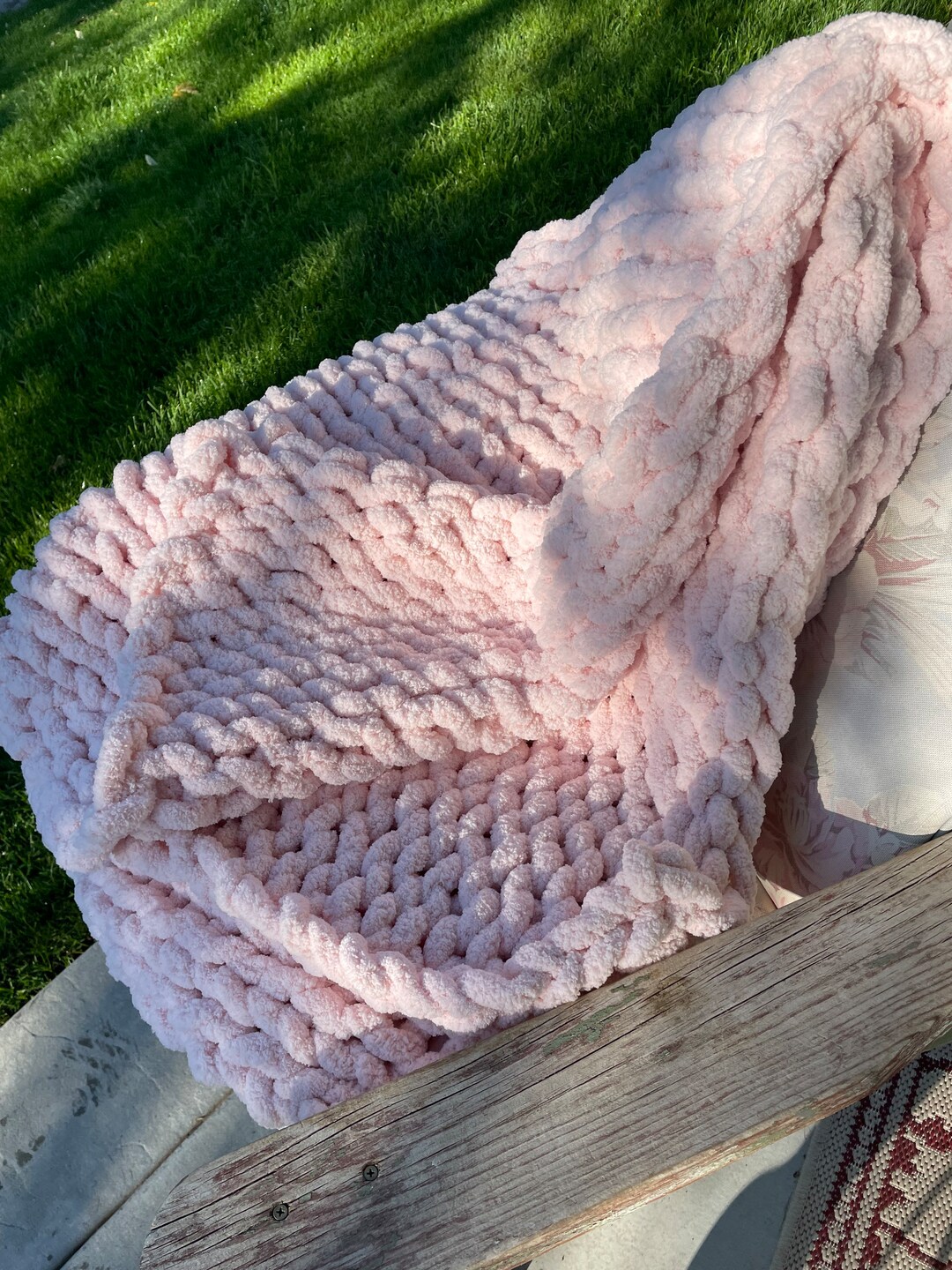 Chunky Pink Crochet Blanket - Cozy Hand-knit Throw for Home Decor - Etsy
