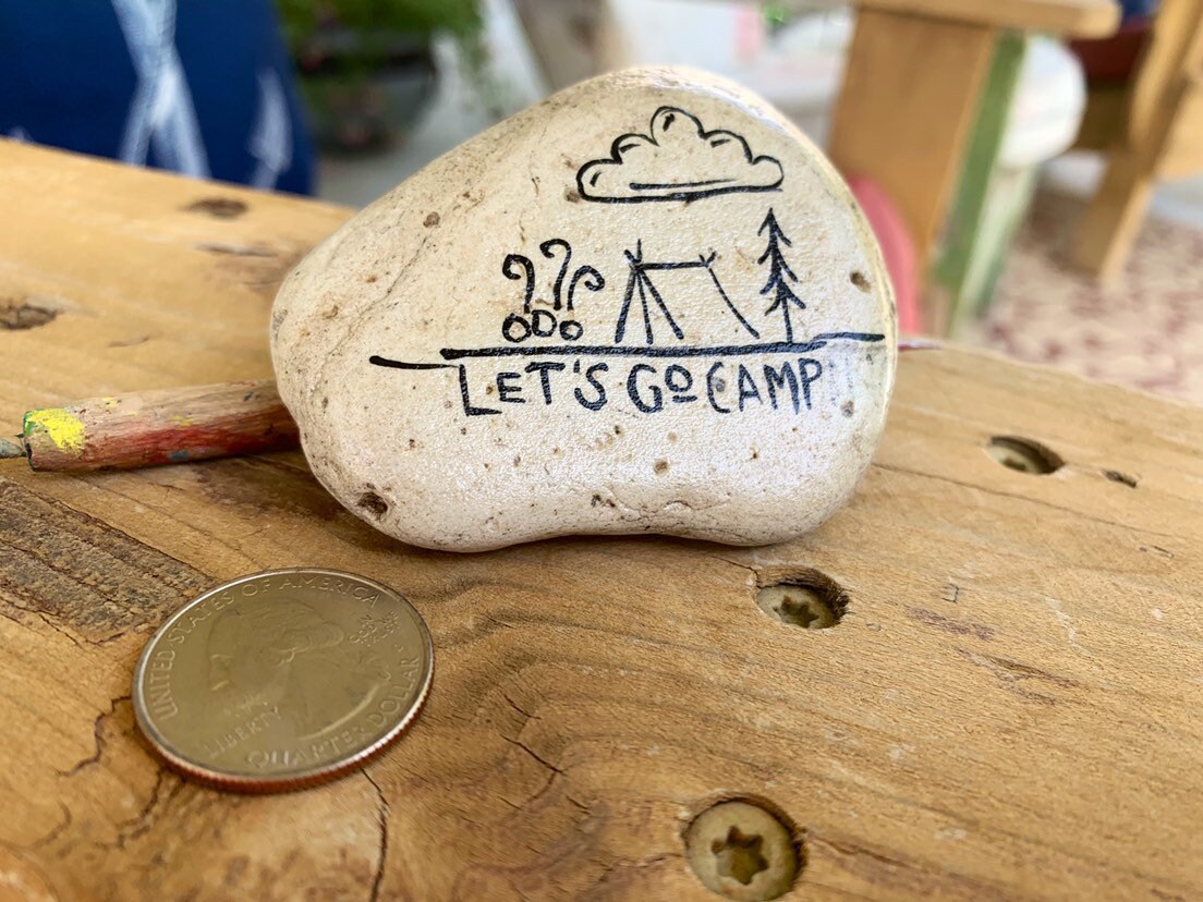 Let's Camp River Rock. Minimalist Natural White Stone With - Etsy