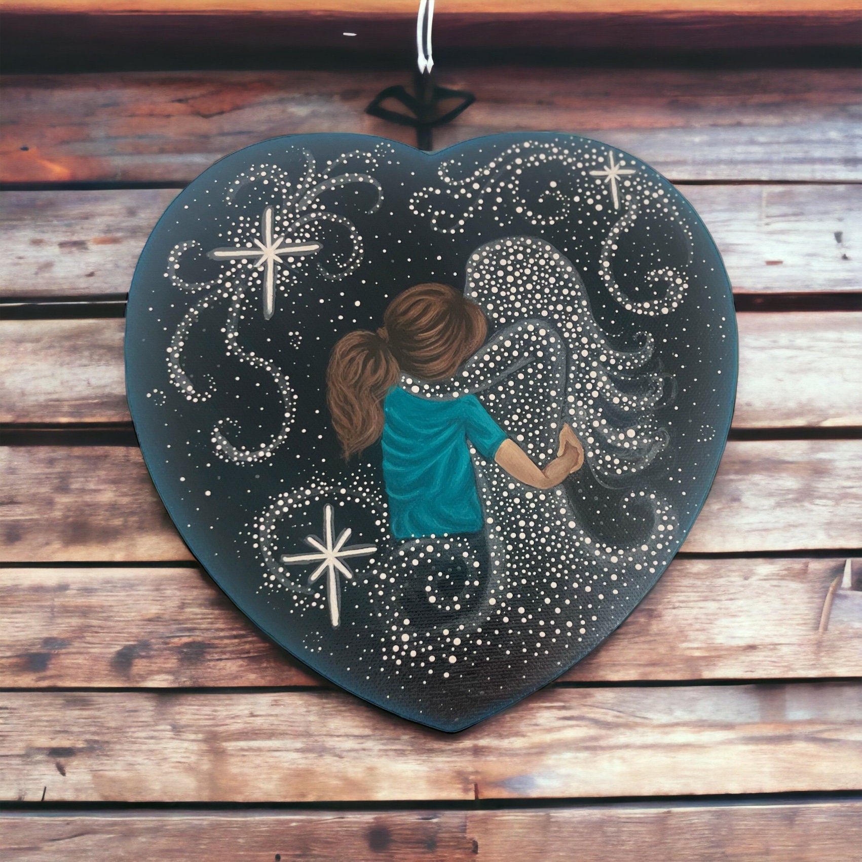 Heart-shaped Canvas Painting Woman Embracing Starry Loved One Hand ...