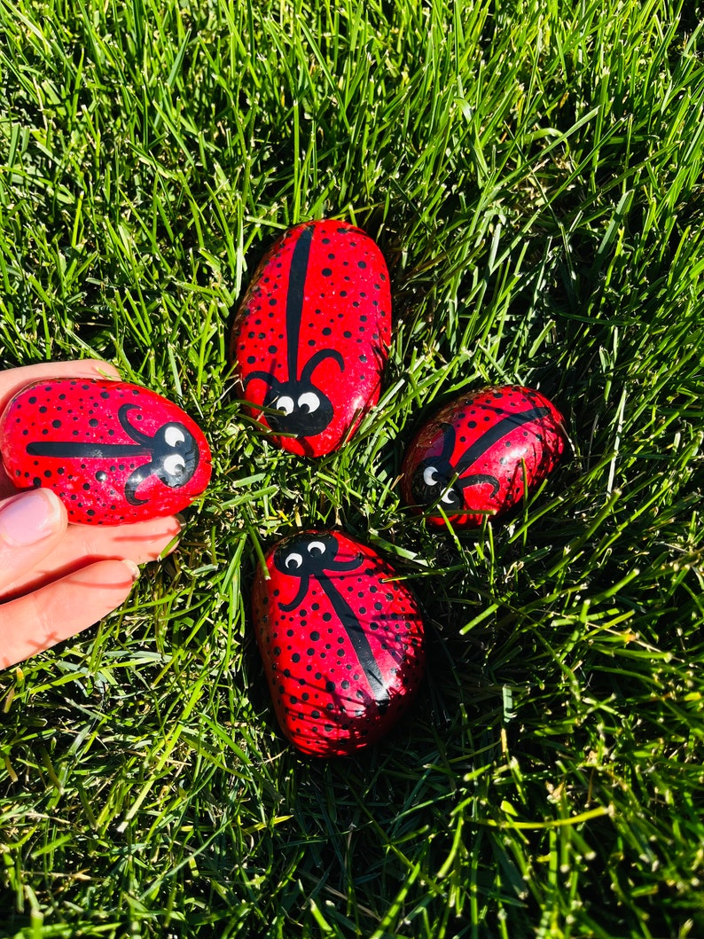 Hand-painted Ladybug Rocks Set of 4 River Stones Garden - Etsy