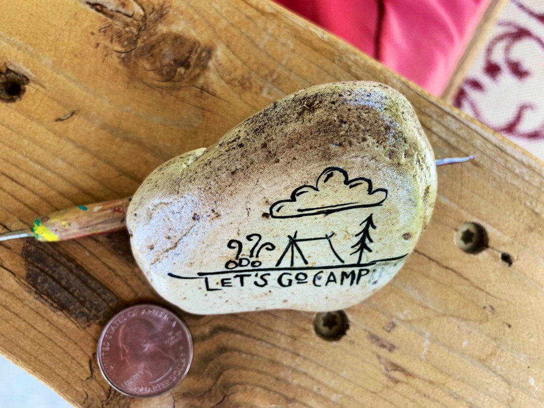 Let's Camp River Rock. Minimalist Natural White Stone With - Etsy