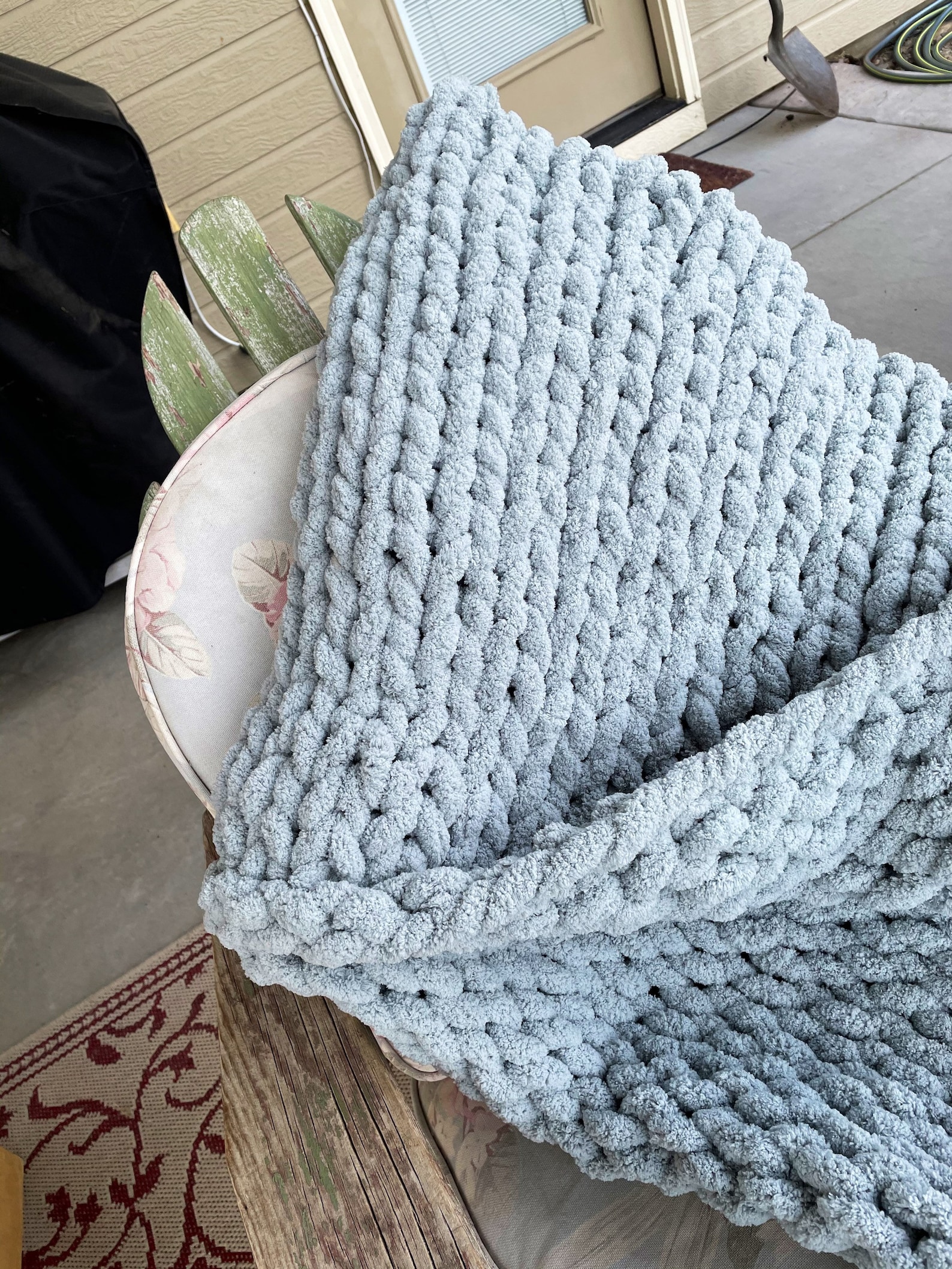 Chunky Handmade crochet Sage colored warm blanket | Etsy