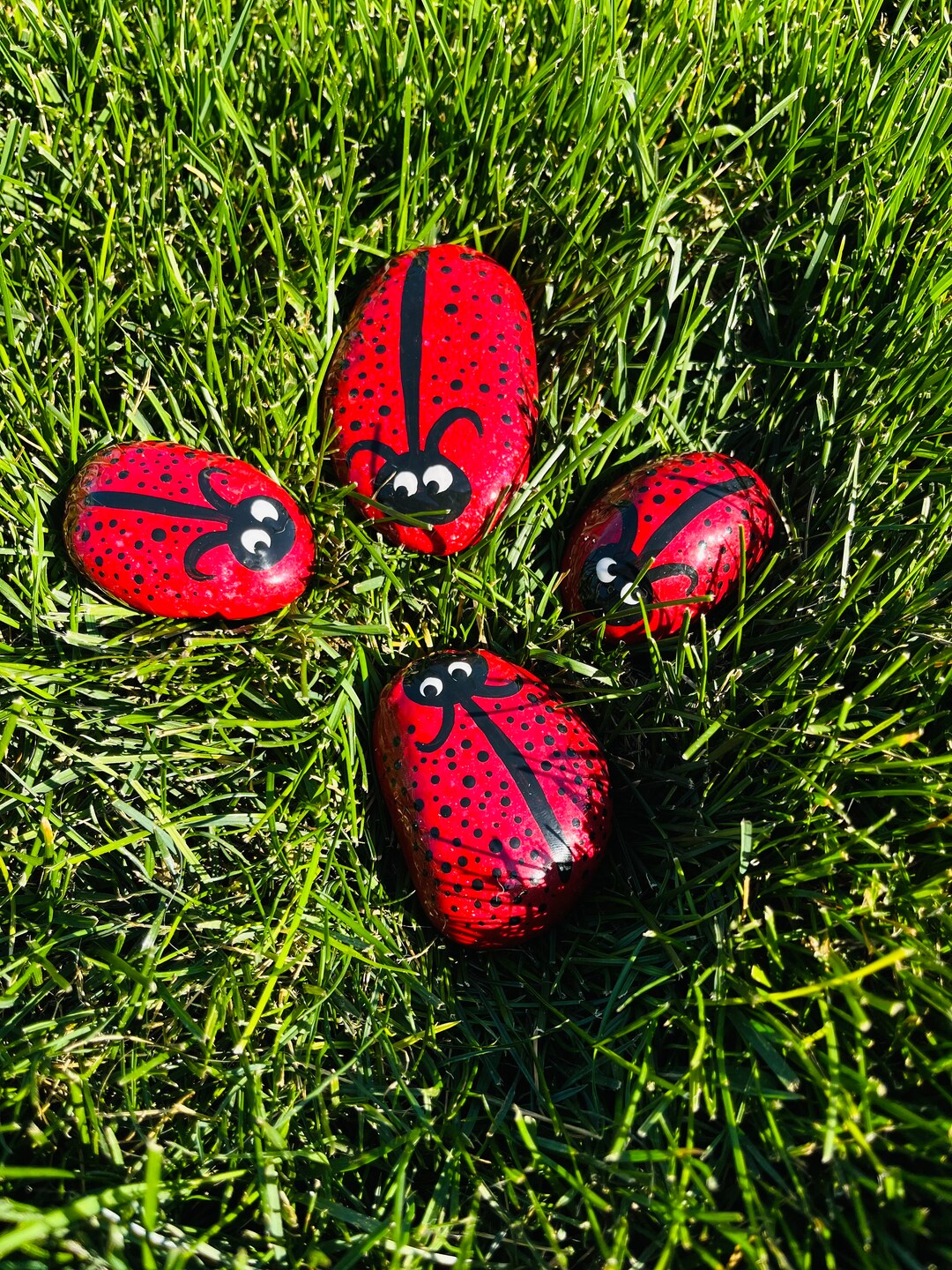 Hand-painted Ladybug Rocks, Set of 4 River Stones, Garden Decor ...