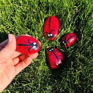 Hand-painted Ladybug Rocks, Set of 4 River Stones, Garden Decor ...