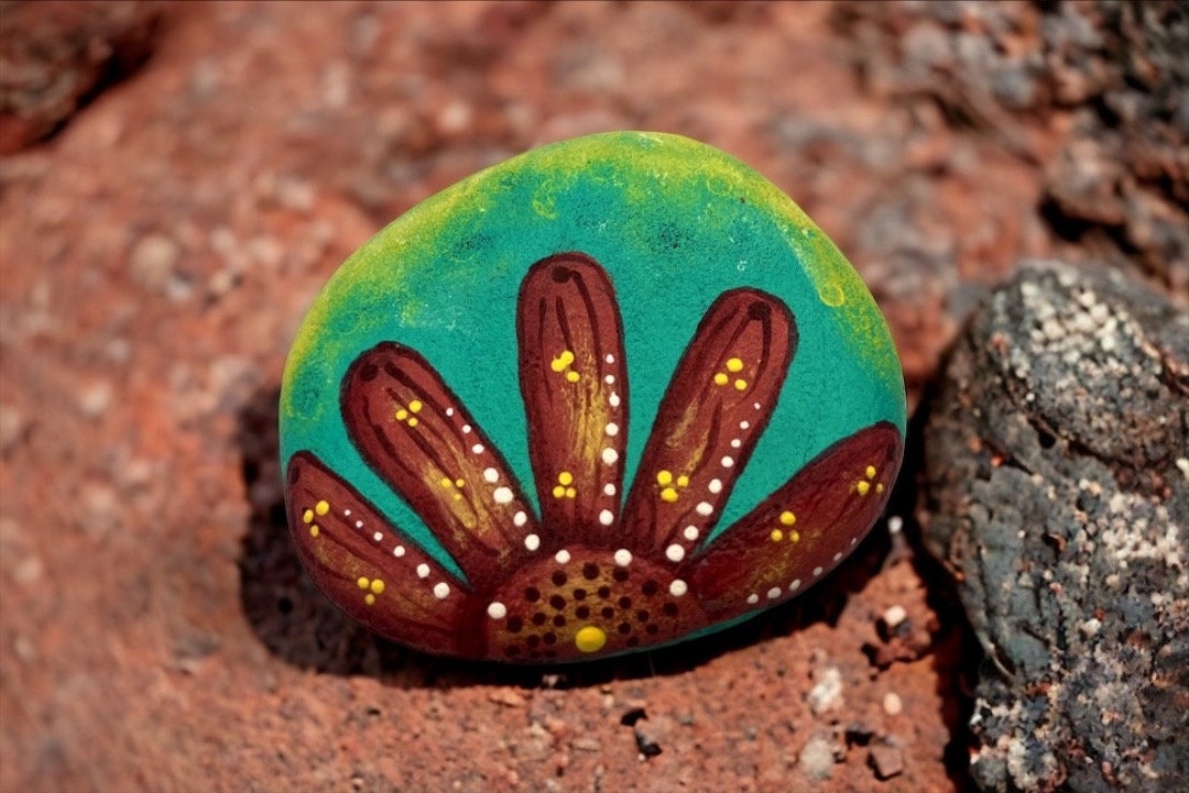 Lotus Flower Green Red Hand Painted Stone Rock Gift - Etsy