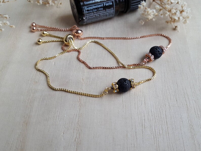 Rose Gold Bolo Adjustable Bracelet Essential Oil Diffuser Bracelet Lava ...