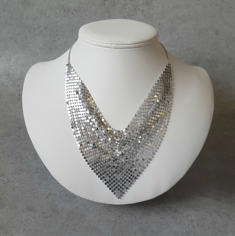 Silver Mesh Bib Necklace for Women - Etsy