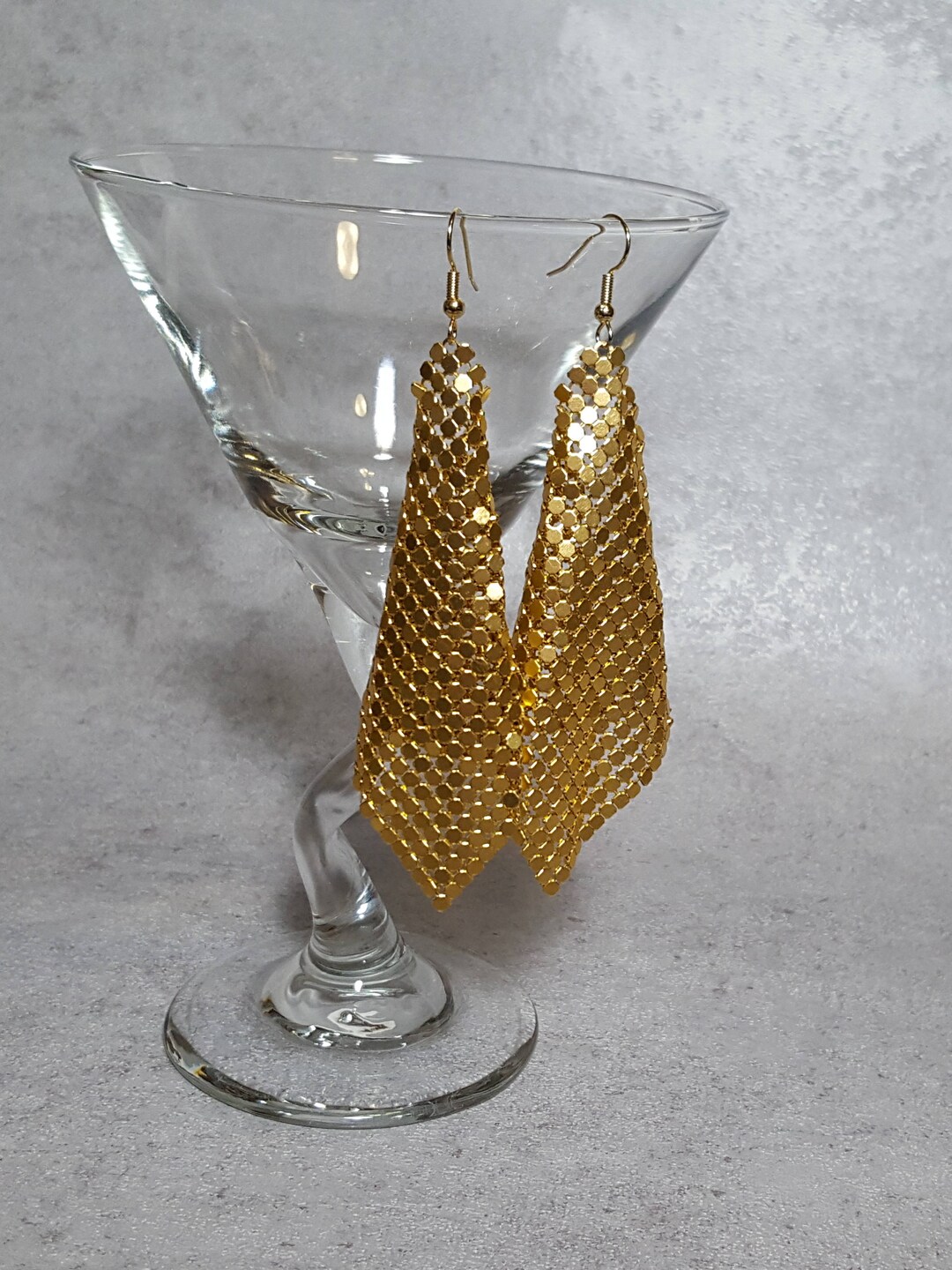 Gold Mesh Earrings Bohemian Boho Earrings 80s Vintage Disco Style ...