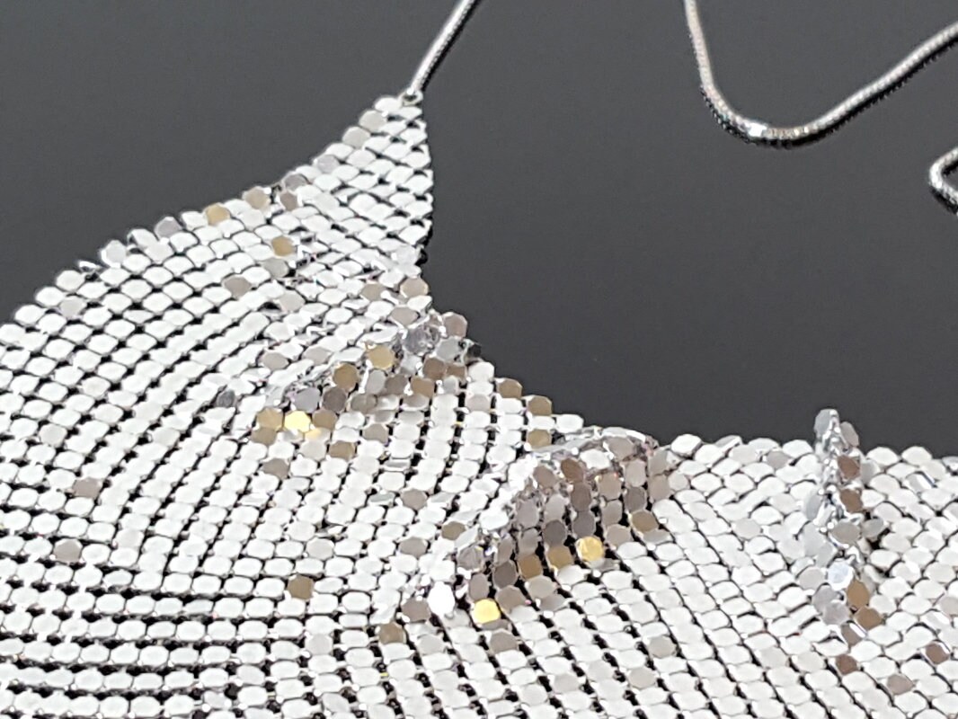 Silver Mesh Bib Necklace for Women | Etsy