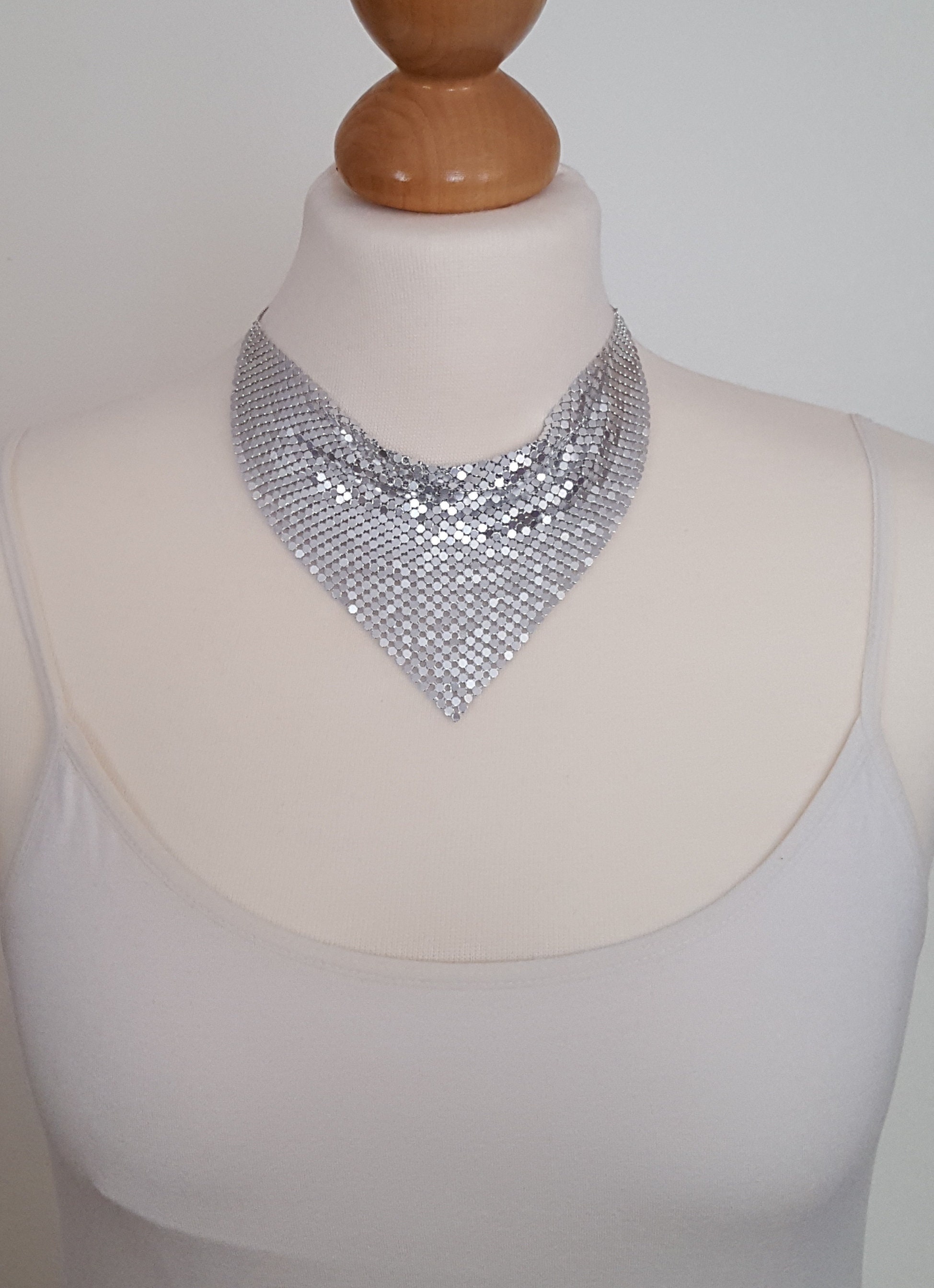 Silver Mesh Bib Necklace for Women | Etsy