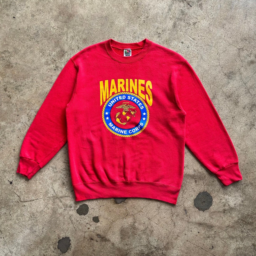 Vintage Red USA Marine Corps Long Sleeve Crewneck Sweater - Etsy