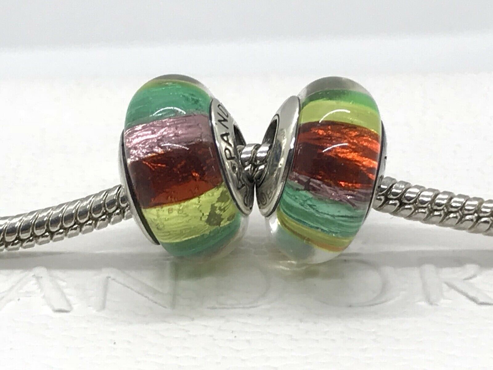 Set of 2 Pandora Charms Murano Rainbow Glass Beads Silver - Etsy