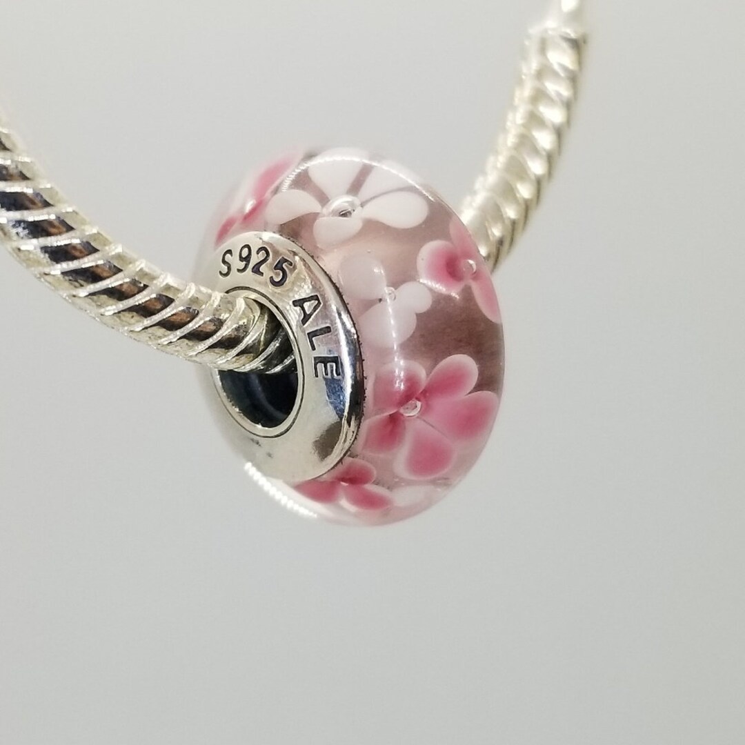 Pandora, New Bracelet Charms, Light Pink White Flower Glass Murano ...