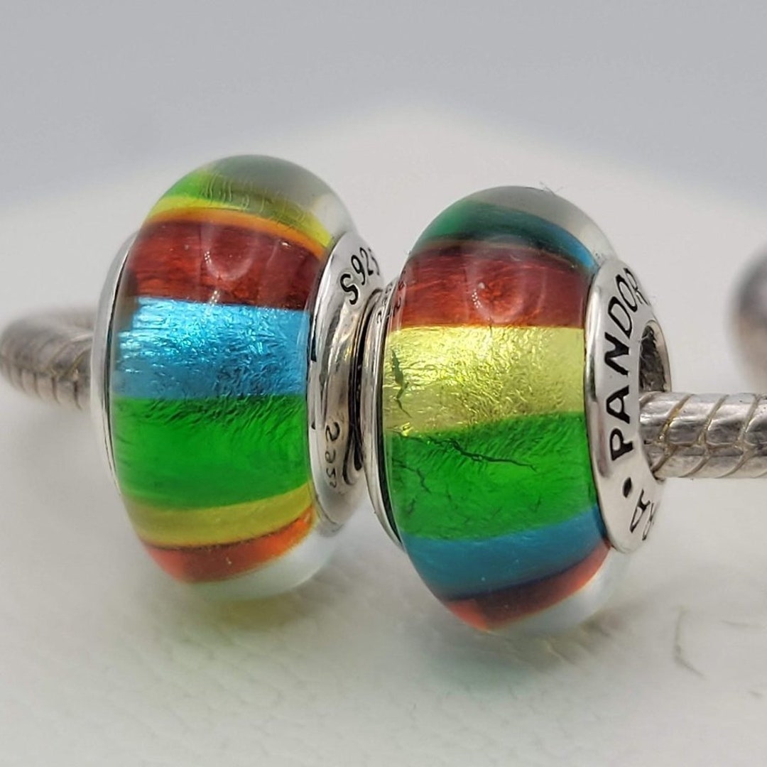 Pandora, New Bracelet Charms, Rainbow Color Murano Bead , Sterling ...