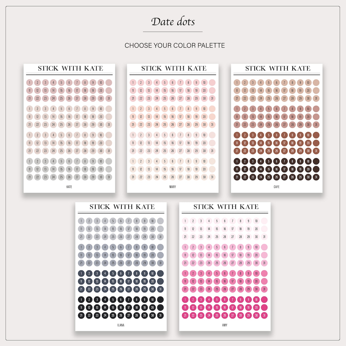 Days of the Month color Date Stickers Bullet Journal - Etsy