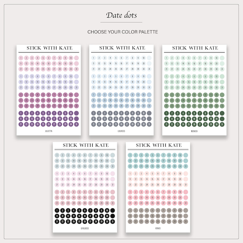 Days of the Month (color) | Date Stickers | Bullet Journal Stickers ...