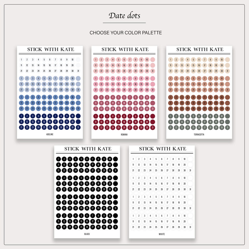 Days of the Month color Date Stickers Bullet Journal - Etsy