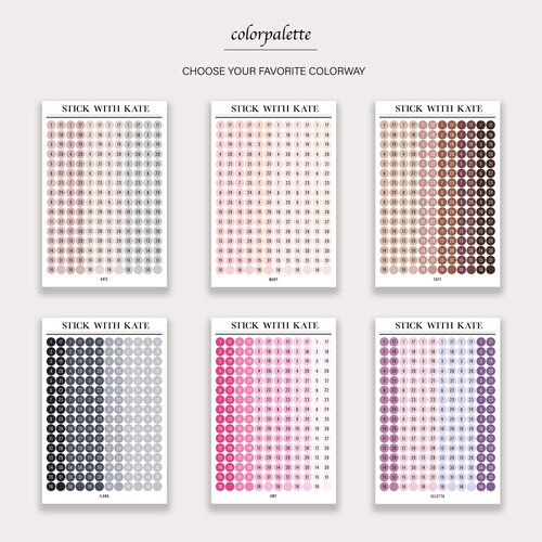 Days of the Month color Date Stickers Bullet Journal - Etsy