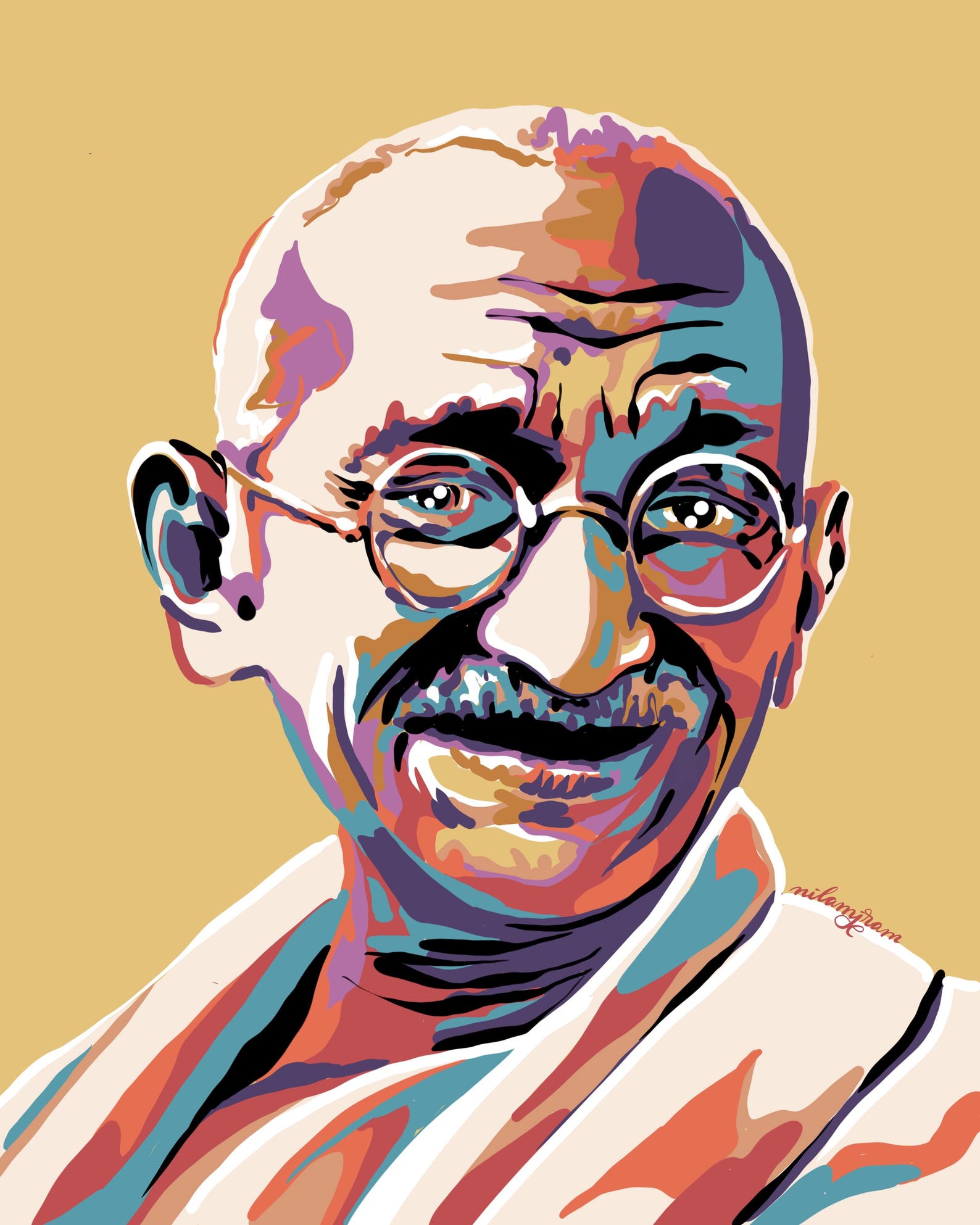 Mahatma Gandhi Digital Portrait Art - 4 Files - Digital Download - Etsy