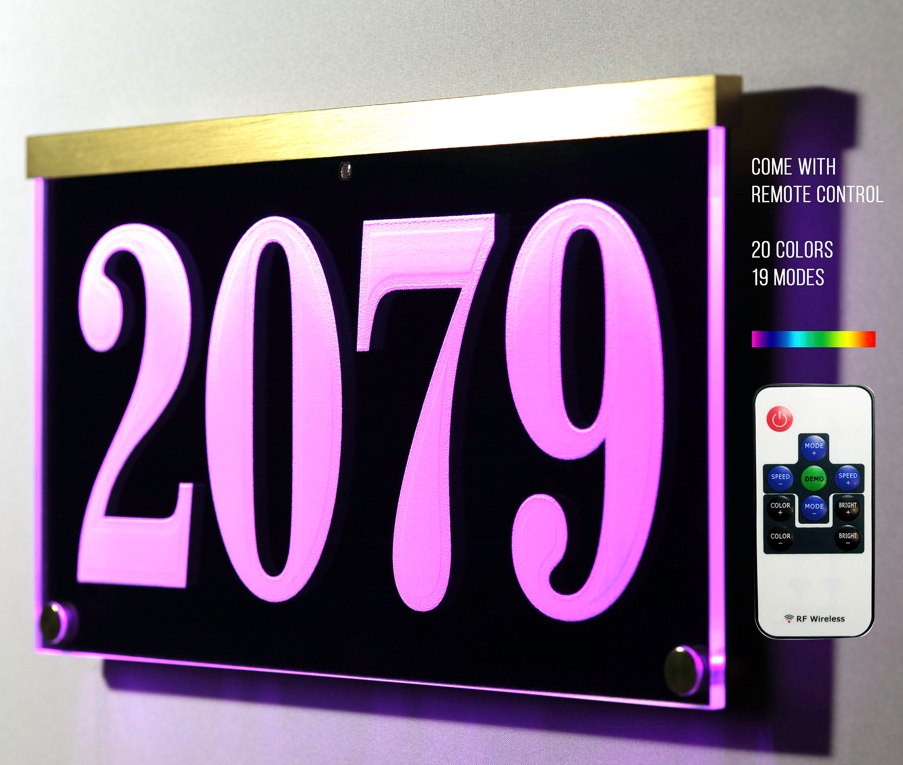 Illuminated Address Sign – LED Acrylic Plaque, Remote Control, Auto On ...