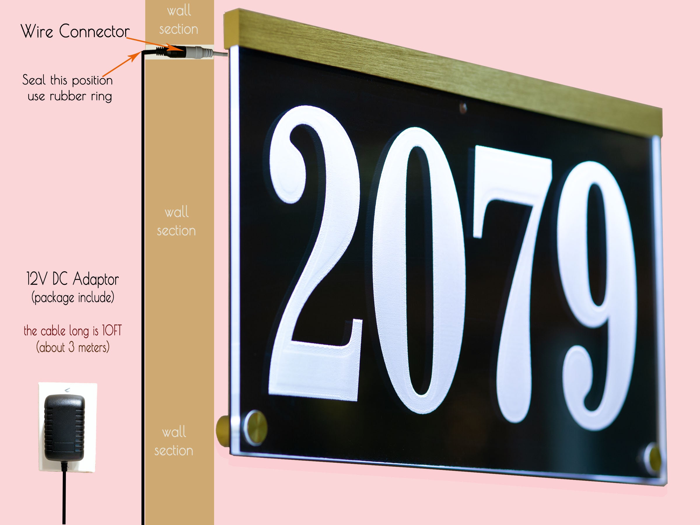 12V DC Illuminated Address Sign Plaque House Numbers LED | Etsy