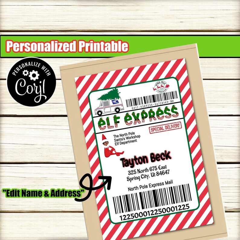 Editable Elf Mail, North Pole Shipping Label, Shipping Label Template ...