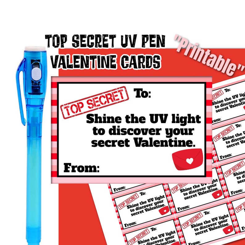 Top Secret Valentine Cards, Uv Pen Cards, Invisible Ink Cards, Non Food ...