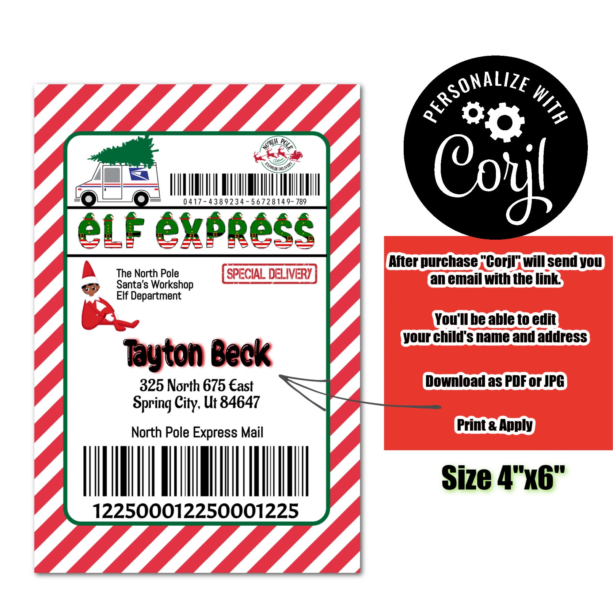 Editable Elf Mail, North Pole Shipping Label, Shipping Label Template ...