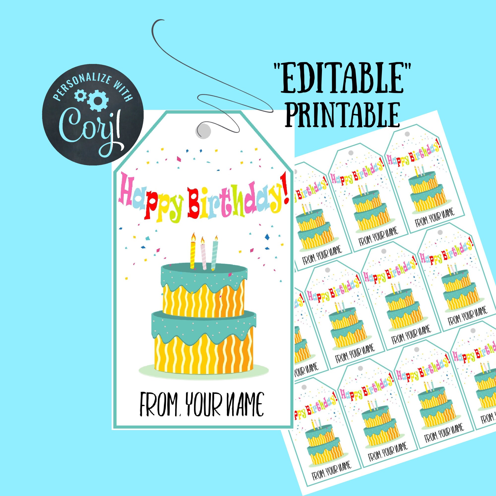 Happy Birthday Tag - EDITABLE Birthday Tag - Birthday Cake Tag - Boy ...
