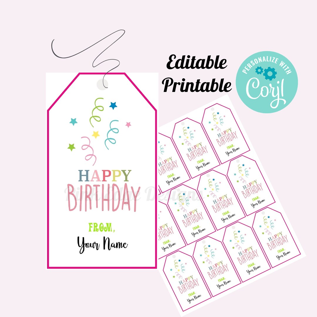 Happy Birthday Tags, Editable Birthday Tag Labels, From Tags, Birthday ...