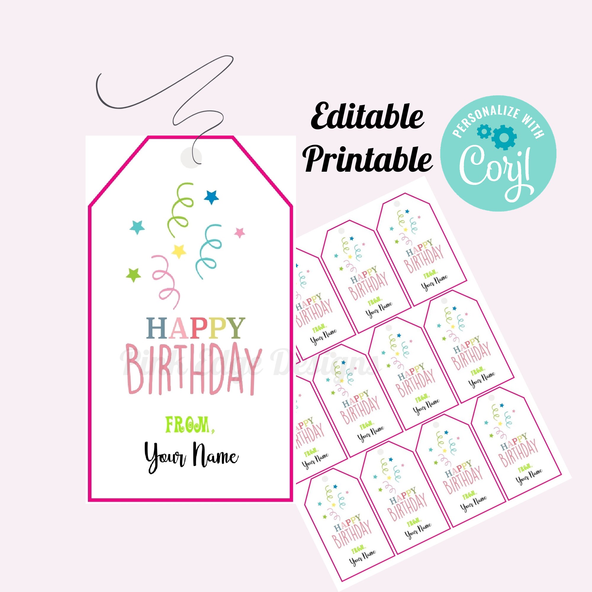 Happy Birthday Tags, Editable Birthday Tag Labels, From Tags, Birthday ...