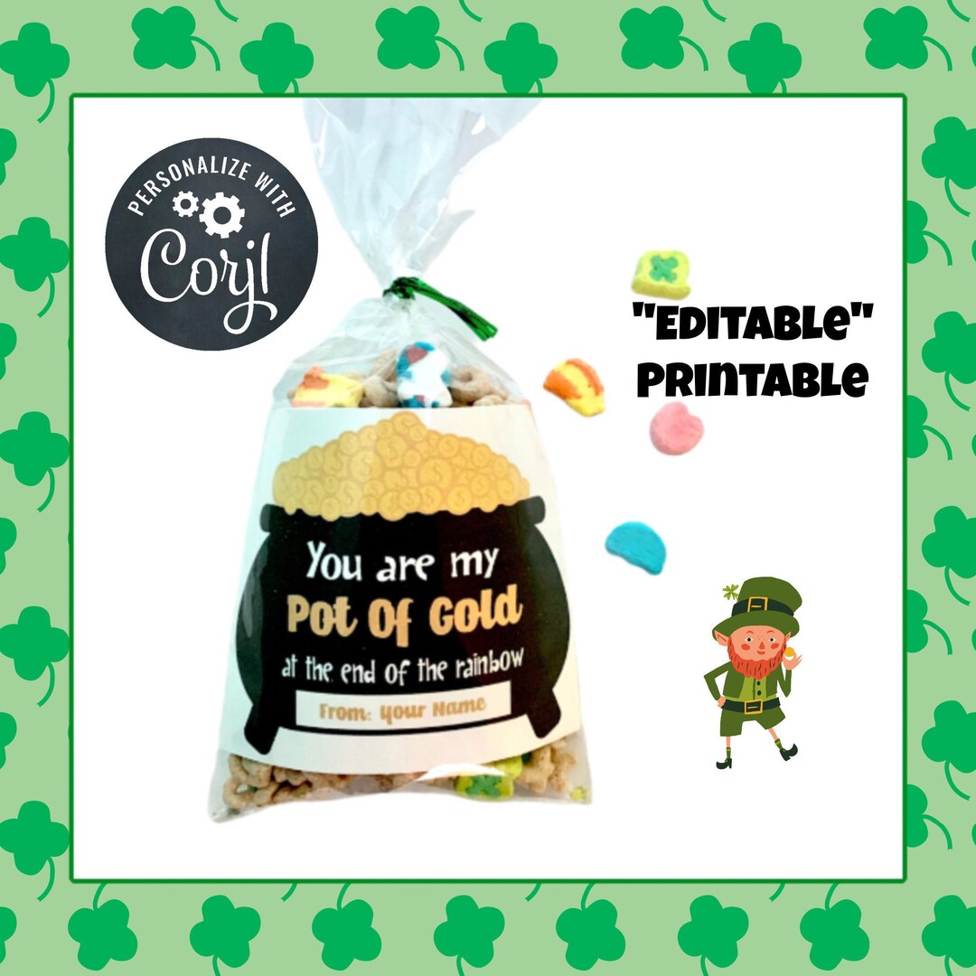 Pot of Gold Treat Bag Inserts - Leprechaun Bait - St Patricks Day Tags ...