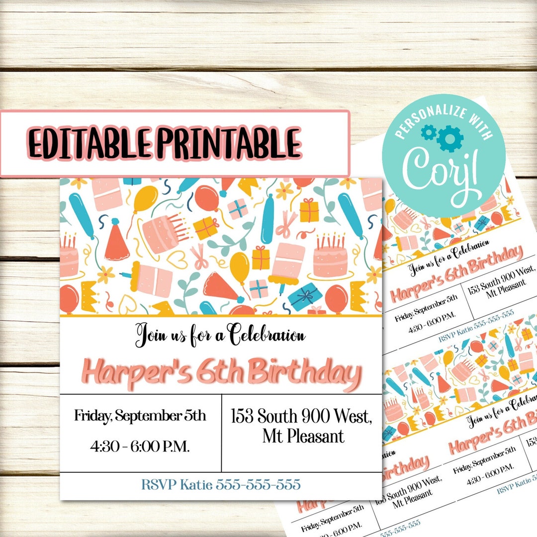 Girls Birthday Party Invite Birthday Party Invitation - Etsy