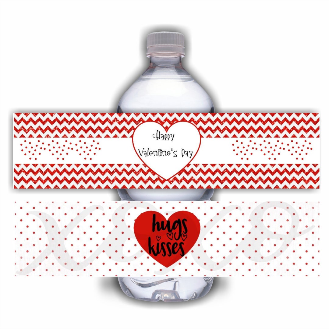 Valentine Day Red Heart Chevron Water Bottle Labels Class Party Favors ...